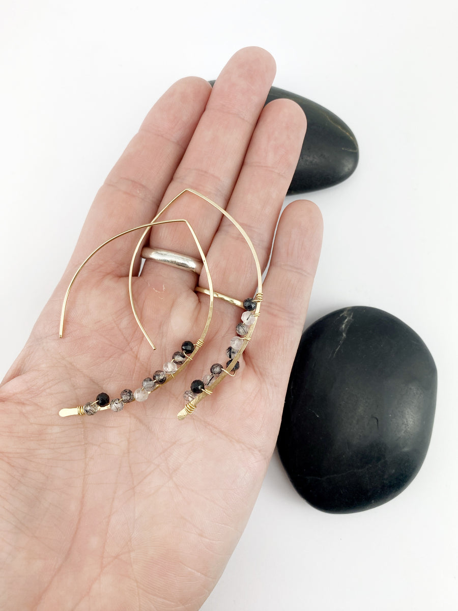 Tourmalated Quartz Petal Open Hoops | Arc Earrings | Petal Threaders ...